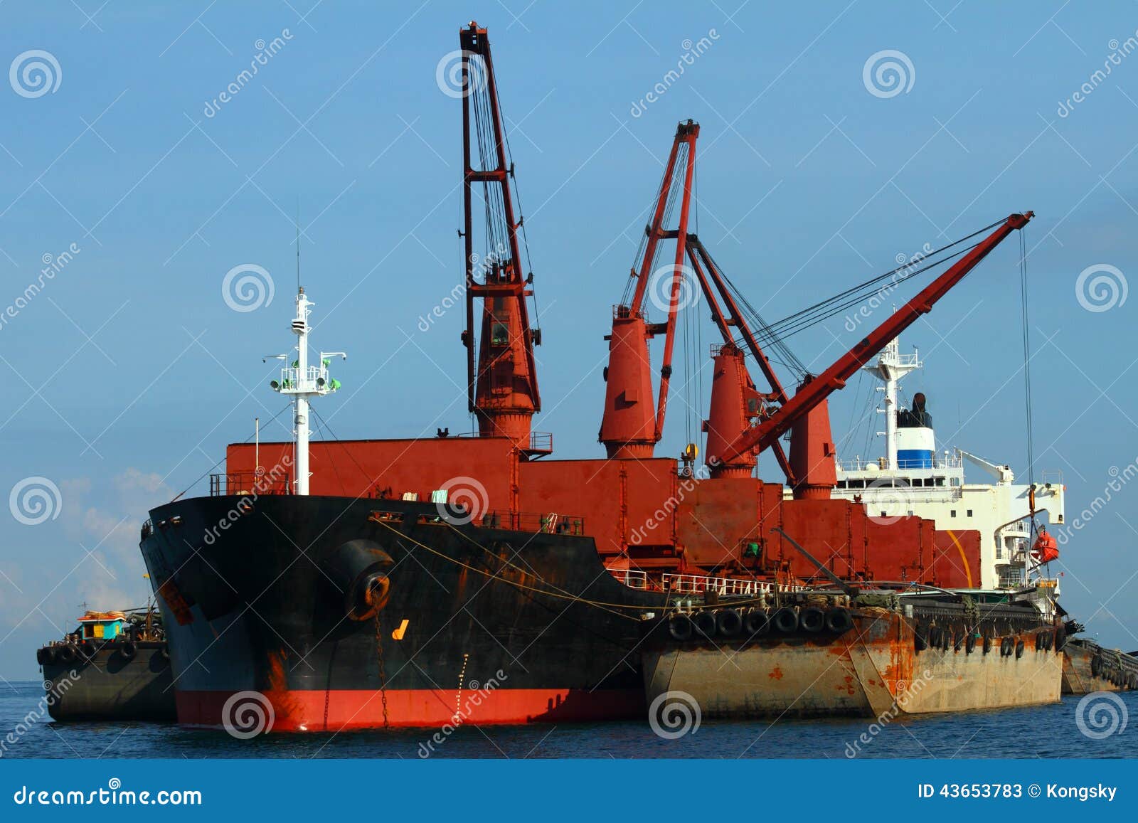 Vessel Cargo with Crane are Working in the Gulf Stock Image - Image of ...