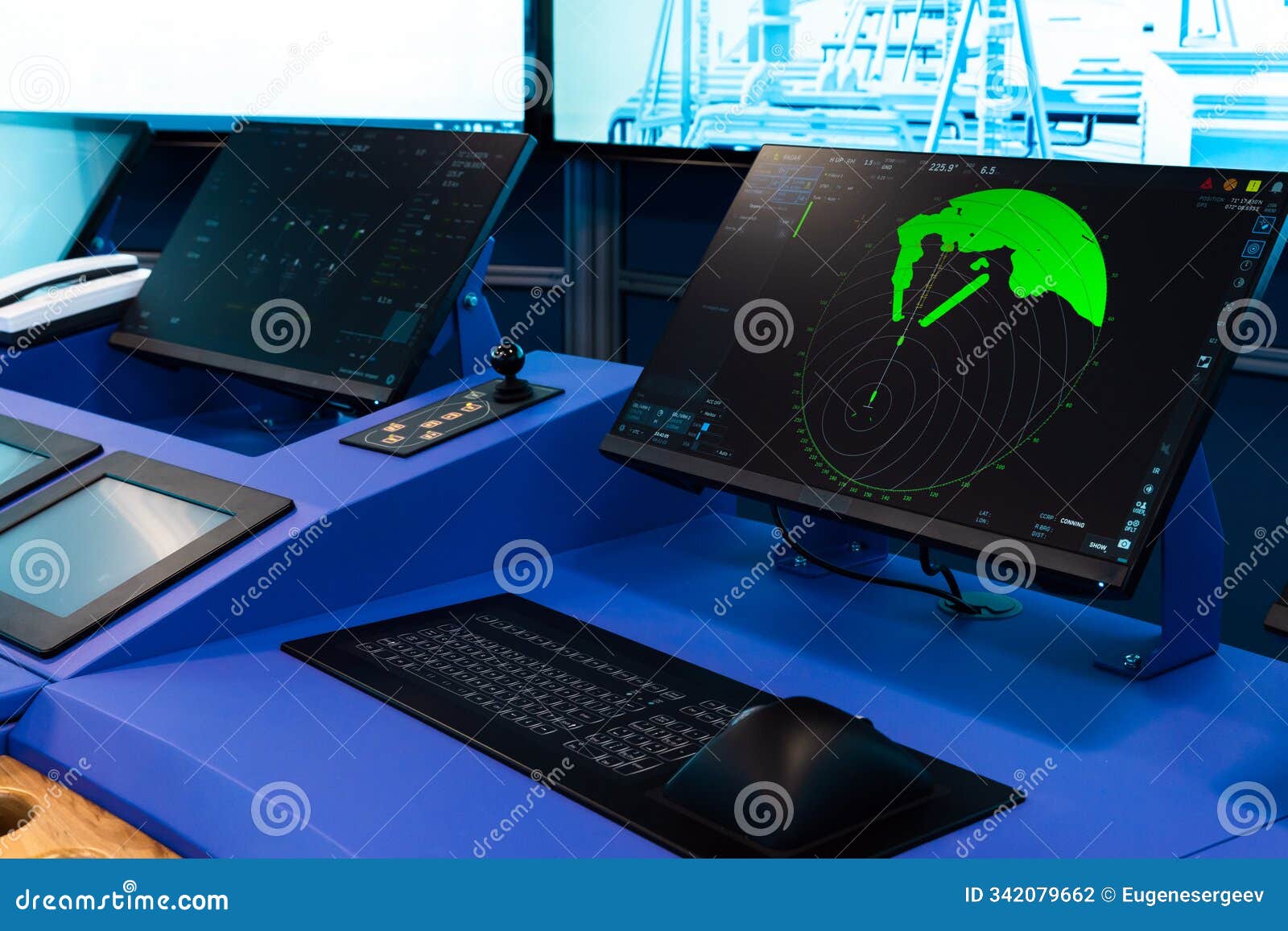 Vessel Control Panel with Engine Accelerator and Radar Screen, Captains ...