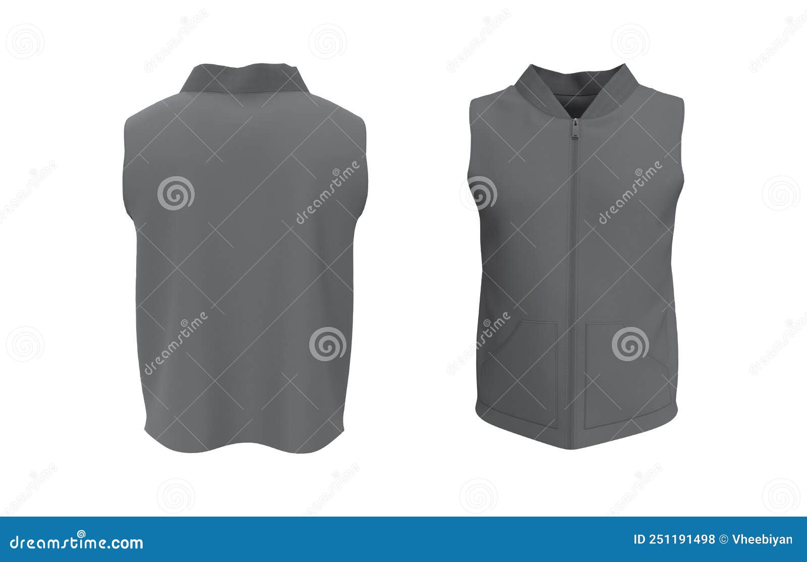 Vest Jacket Mockup Front and Back Views, 3d Illustration, 3d Rendering ...