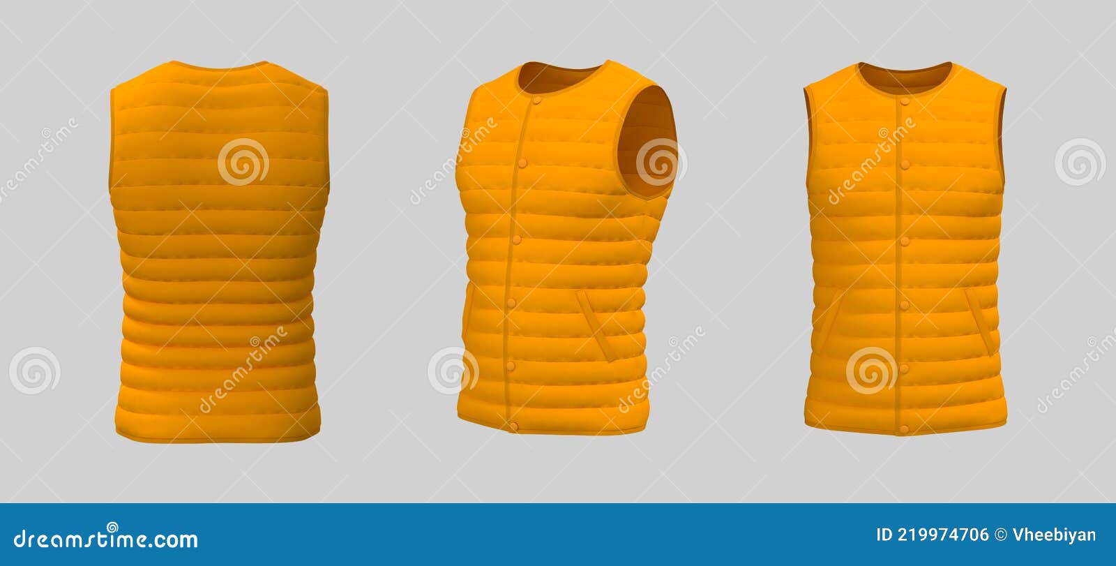 Vest Puffer Jacket Mockup in Front, Side and Back Views Stock ...