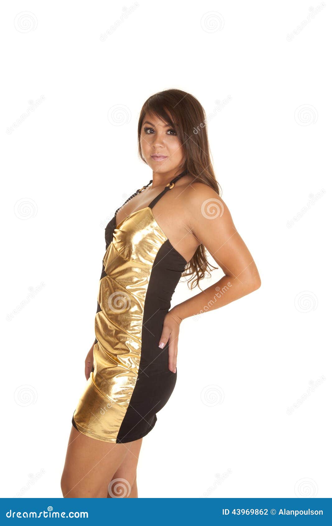 Vestito Dall'oro Di Vista Laterale Della Donna Fotografia Stock ... Vestito Dall'oro Di Vista Laterale Della Donna Fotografia Stock ...