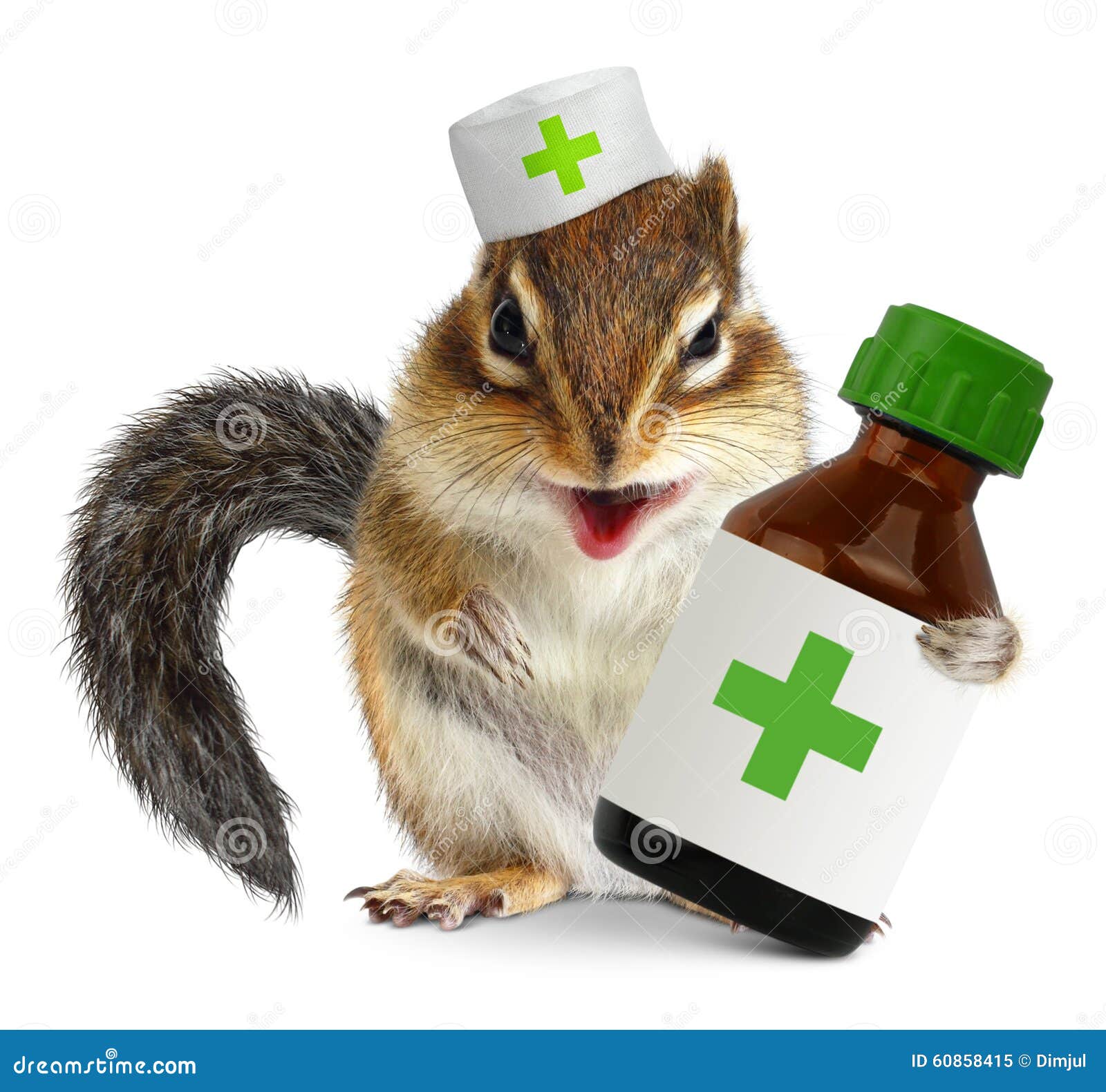 Vet Concept, Funny Squirrel Doc Hold Bottle Medications, on Whit Stock ...