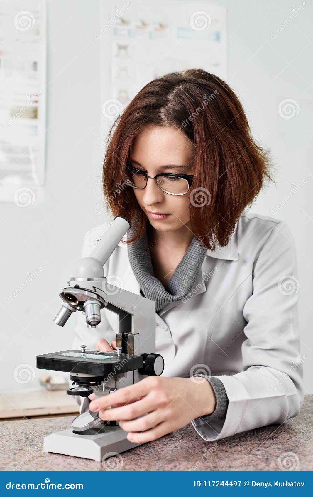 Vet doctor with microscope stock image. Image of indoors - 117244497