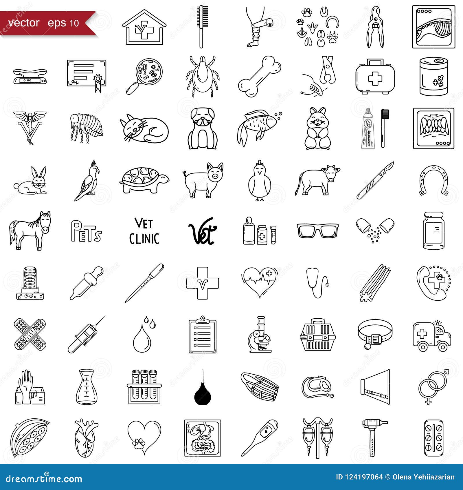 Vet Icons, Big Set, Flat Style Vector Stock Vector - Illustration of ...