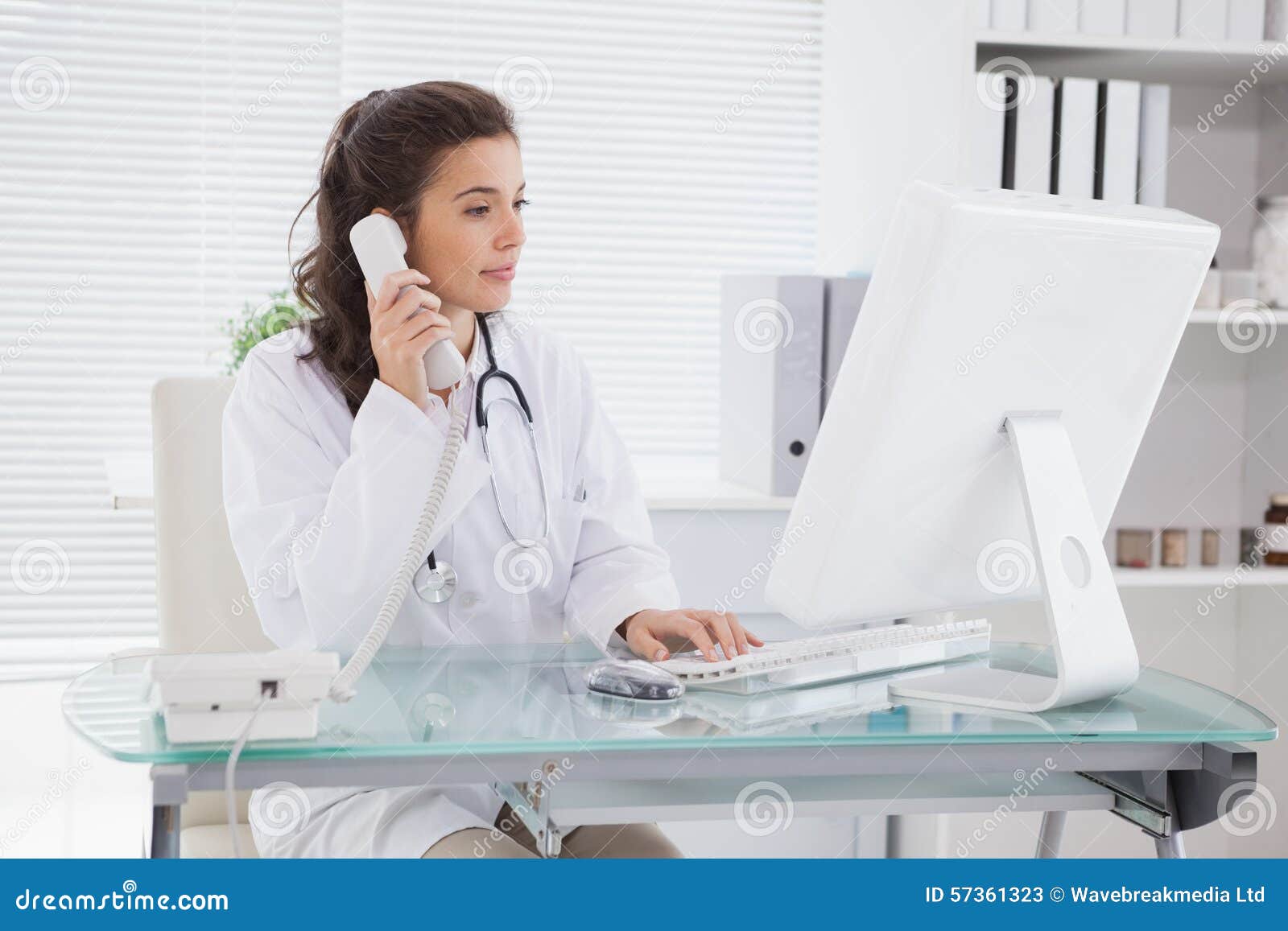 Vet Phoning and Using Computer Stock Image - Image of side, happy: 57361323