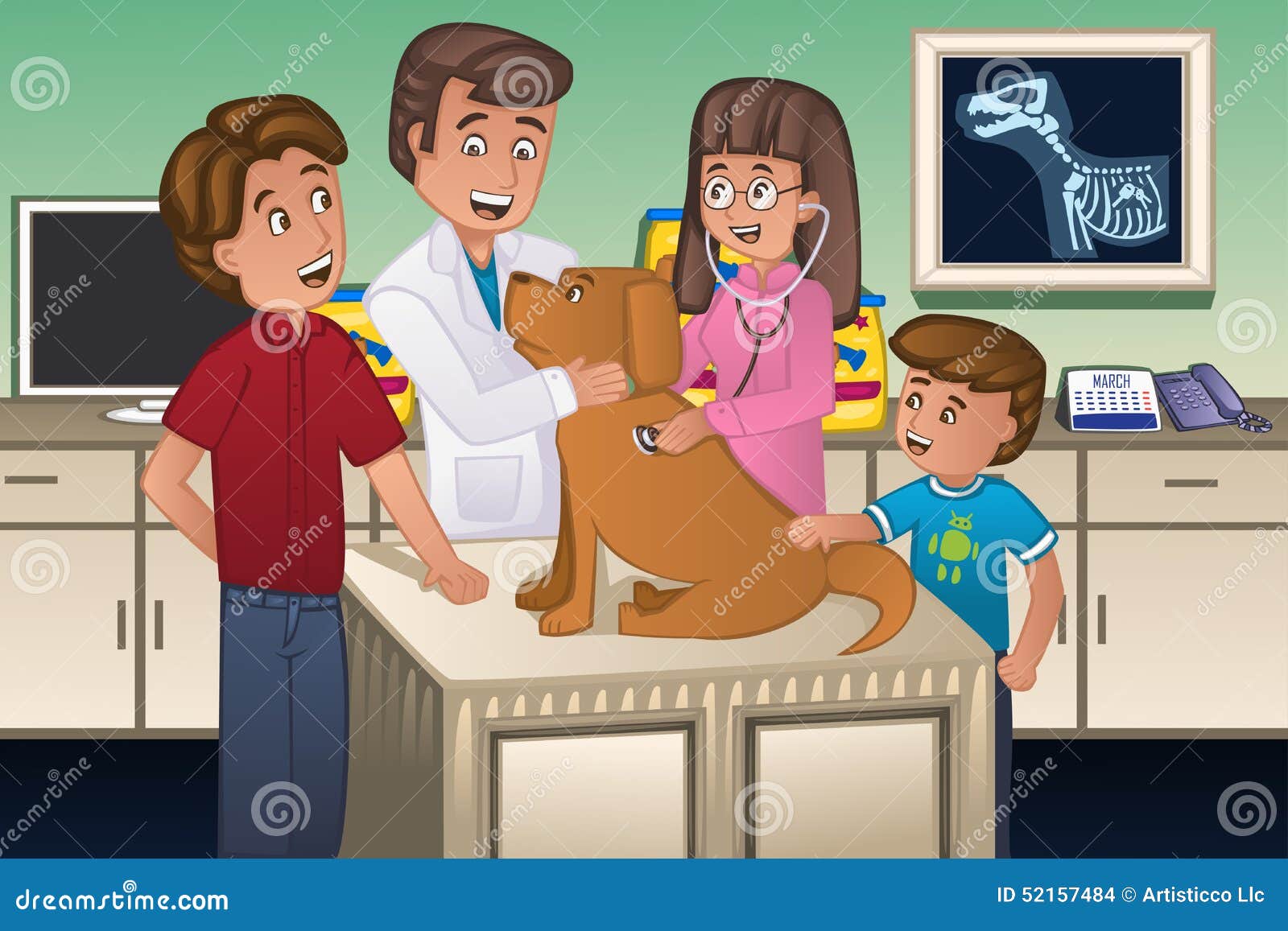 Veterinarian Examining a Dog Stock Vector - Illustration of clinic ...