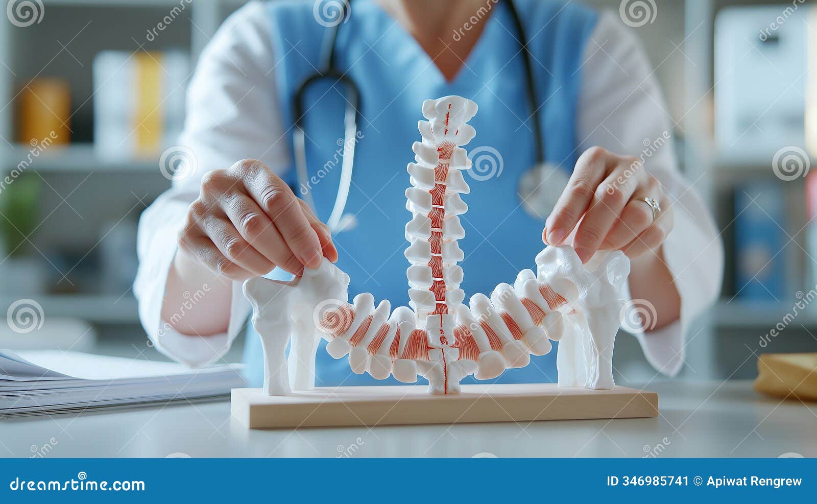 Veterinarian is Examining Spinal Model Demonstrating Joint Anatomy and ...