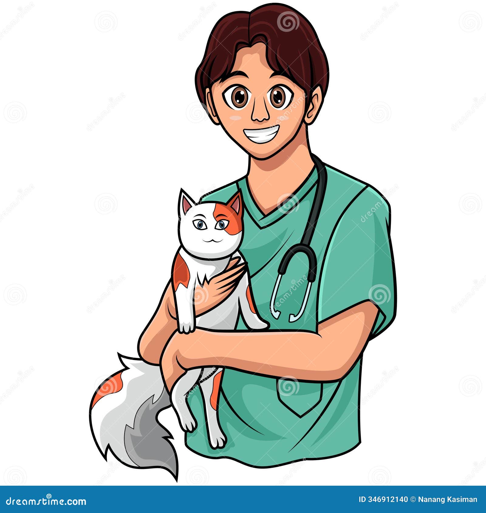 Veterinarian Holding a Cute Cat Stock Illustration - Illustration of ...