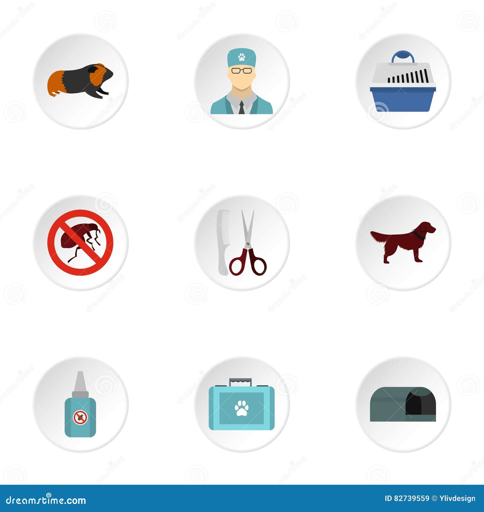 Veterinarian Icons Set, Flat Style Stock Vector - Illustration of ...