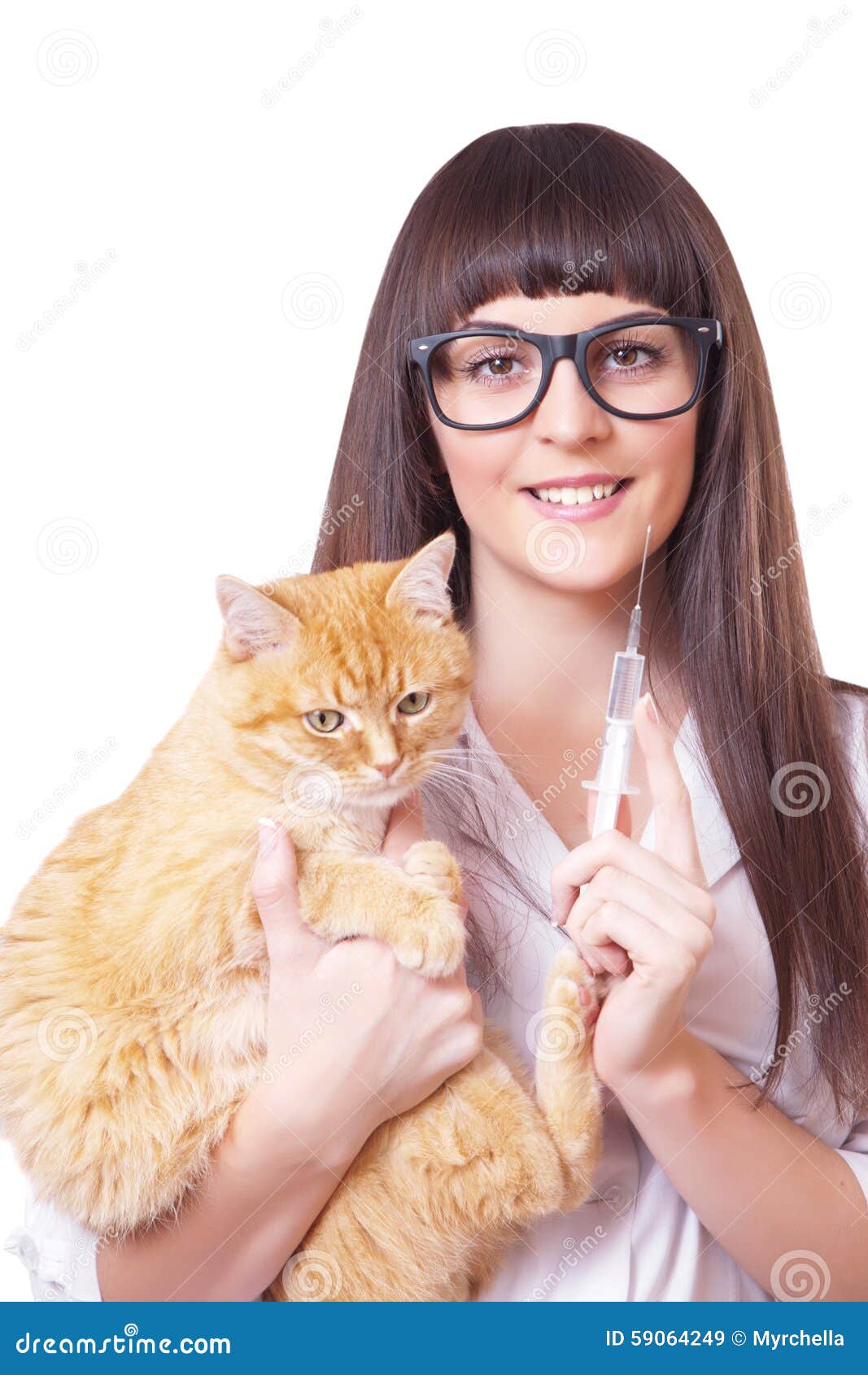 Veterinarian with a Syringe in Hand Holds Red Cat Stock Image - Image ...