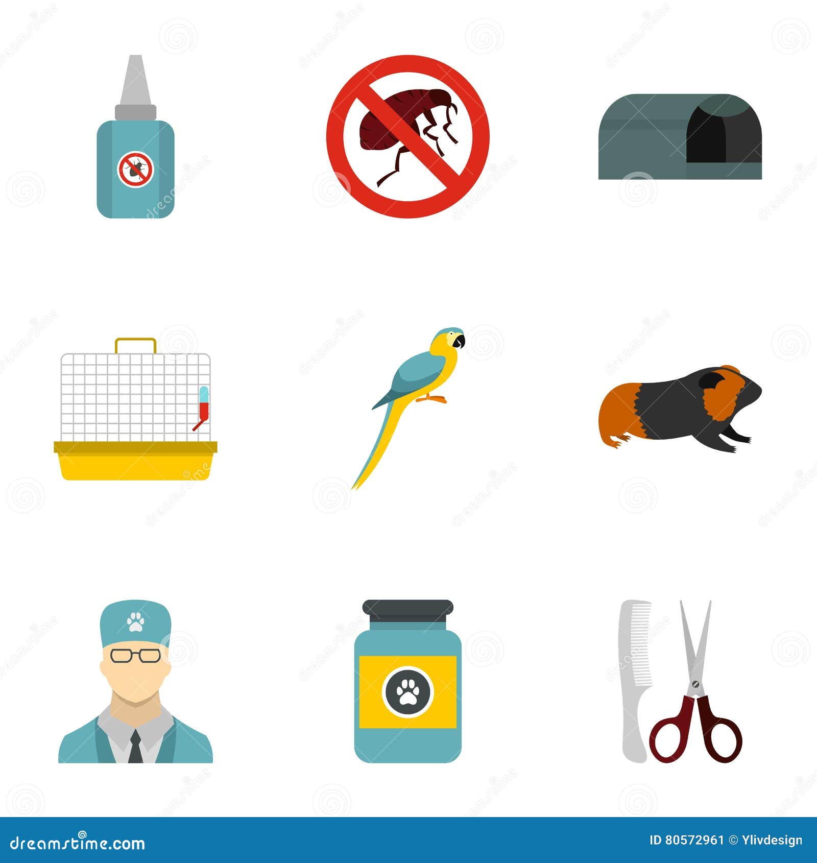 Veterinary Animals Icons Set, Flat Style Stock Vector - Illustration of ...