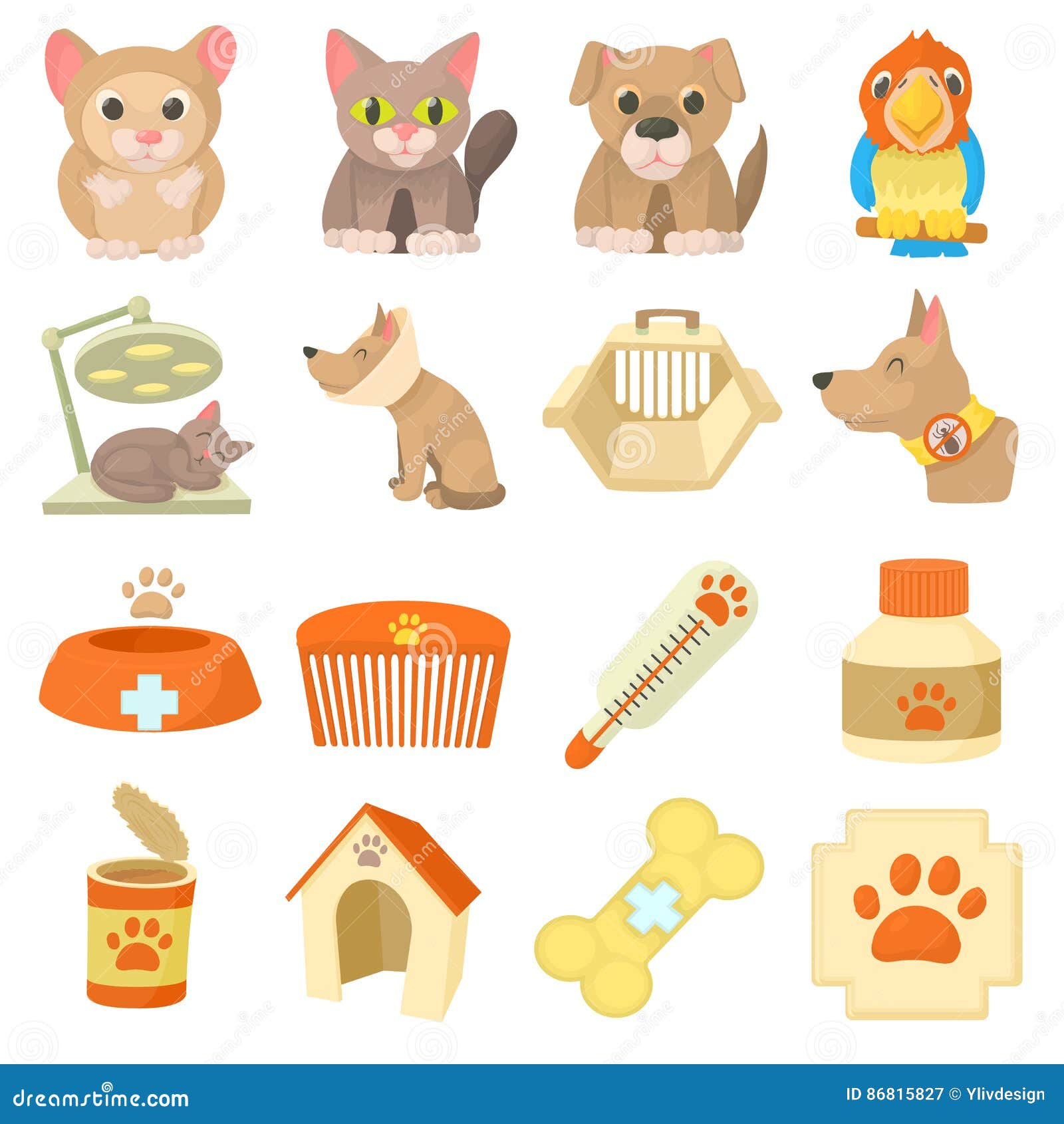 Veterinary Clinic Items Icons Set, Cartoon Style Stock Vector ...
