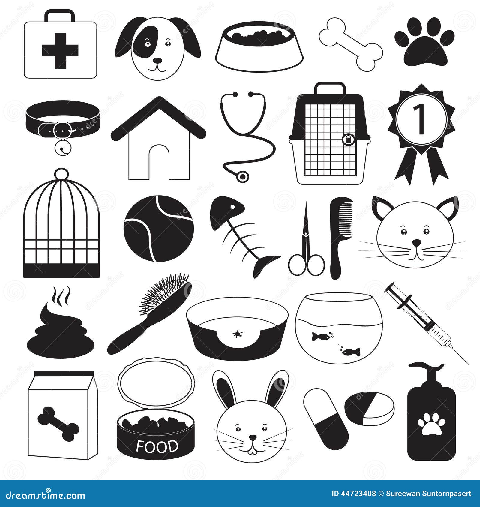 Veterinary Clinic and Pet Icons Set Stock Vector - Illustration of food ...