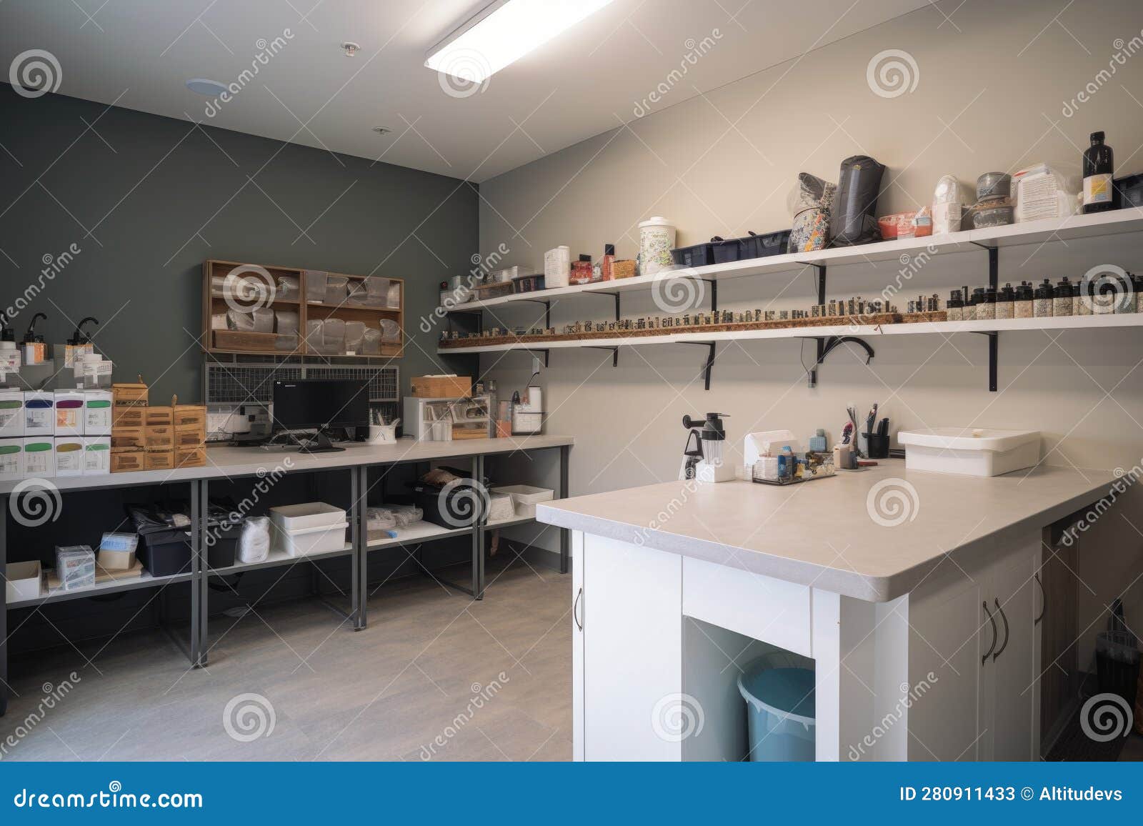 Veterinary Clinic, with Tools and Equipment Neatly Arranged on Shelves ...