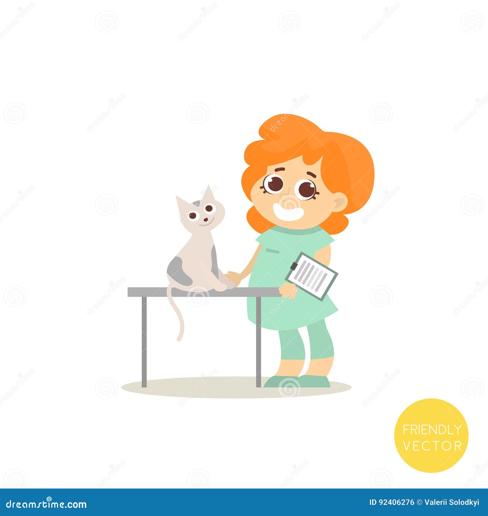 Veterinary Doctor Inspects the Cat. Vector Illustration. Stock Vector ...