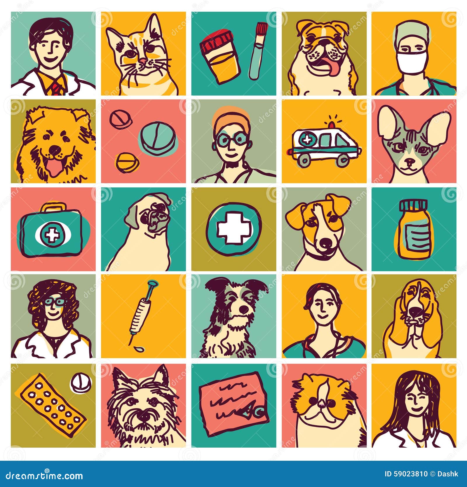 Veterinary Doctors Pets Icons And Objects Set Vector Illustration ...