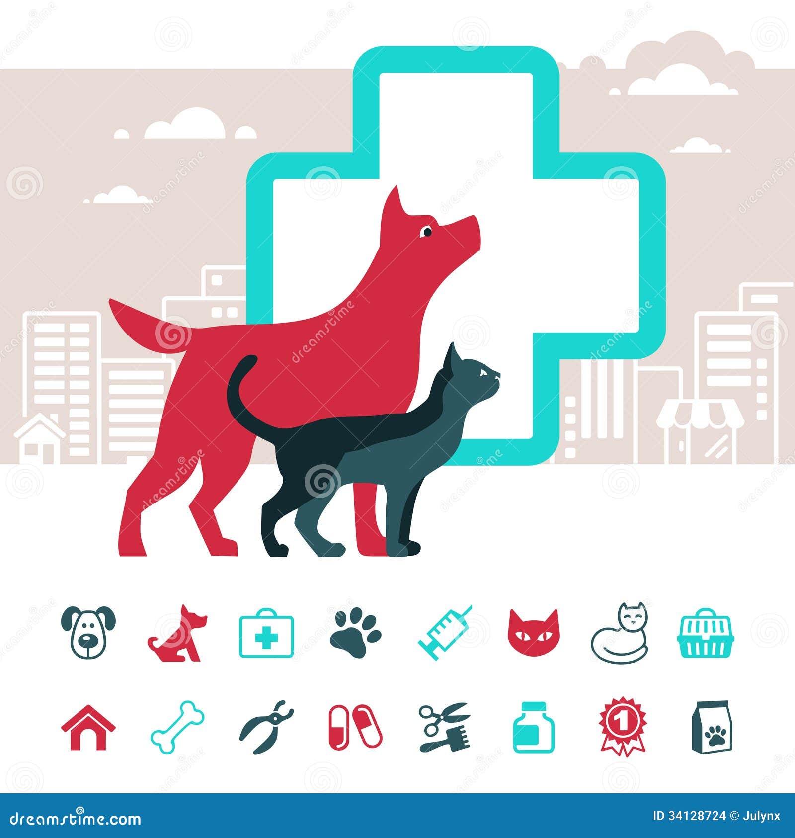 Veterinary Emblem and Pets Icons Stock Vector - Illustration of emblem ...