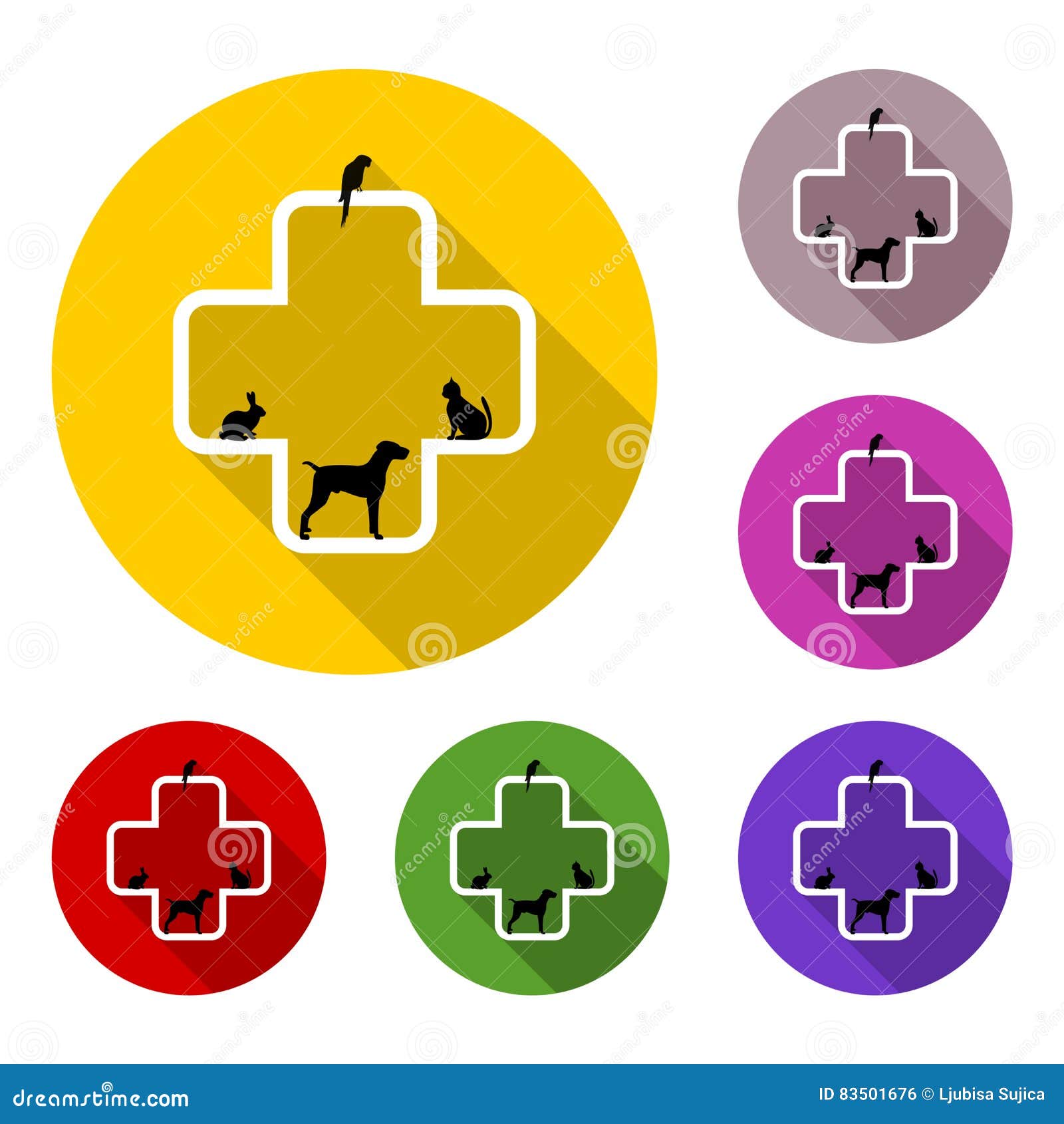 Veterinary Icon with Medicine Symbol with Long Shadow Set Stock Vector ...