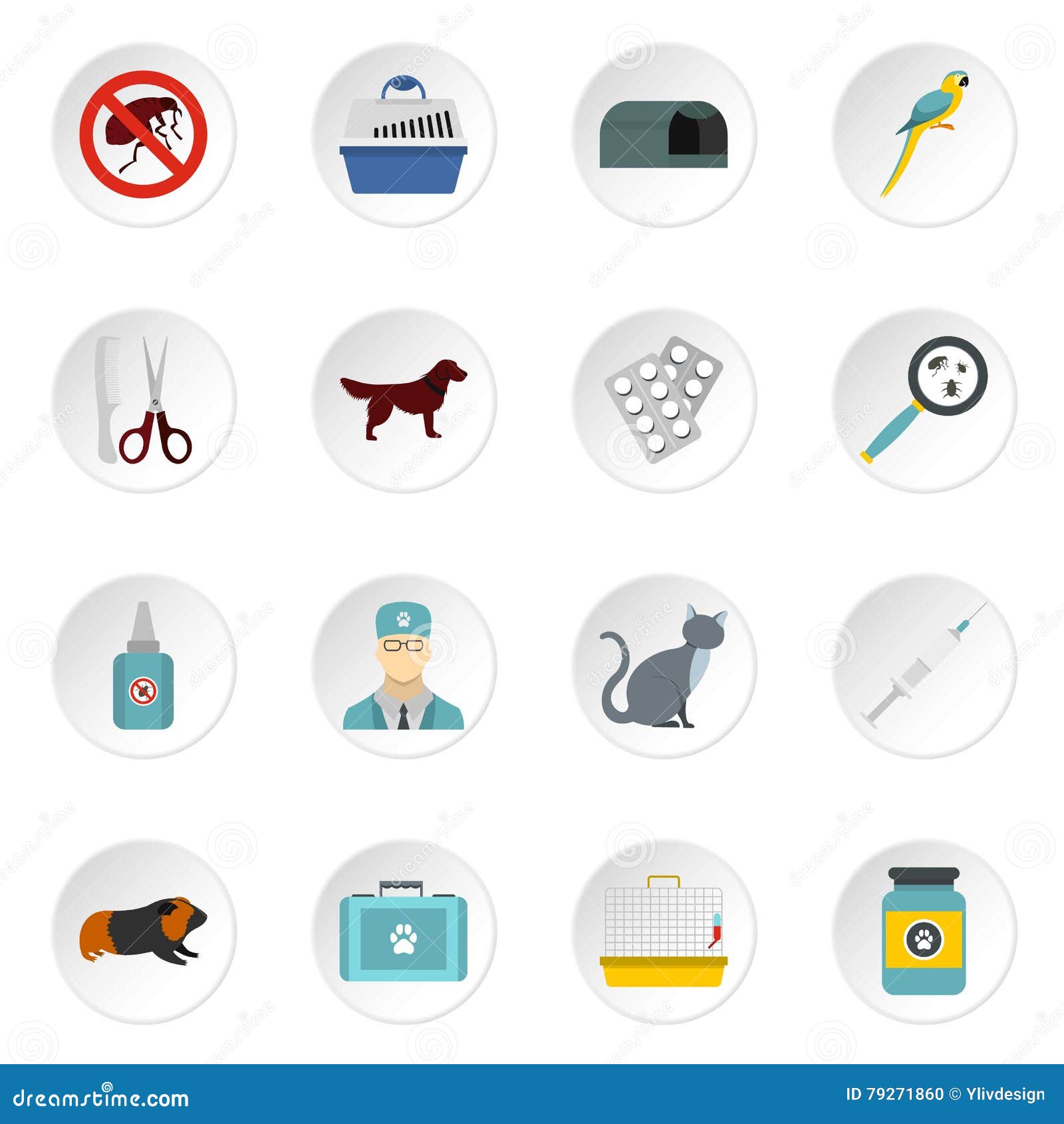 Veterinary Icons Set, Flat Style Stock Vector - Illustration of ...