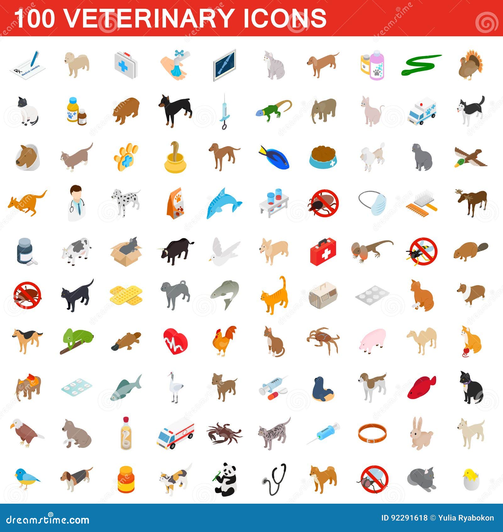 Veterinary Icons With Pets And Medical Sign Vector Illustration ...
