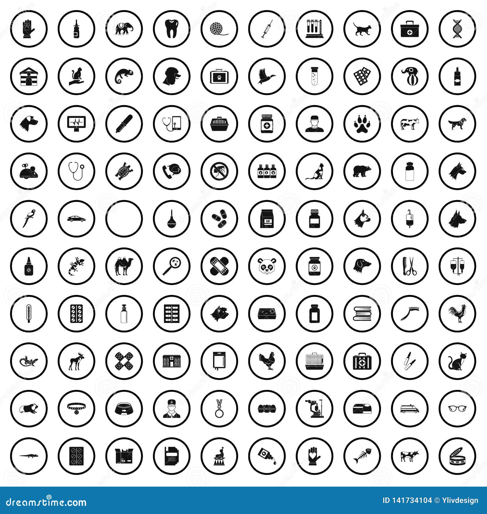 100 Veterinary Icons Set, Simple Style Stock Vector - Illustration of ...