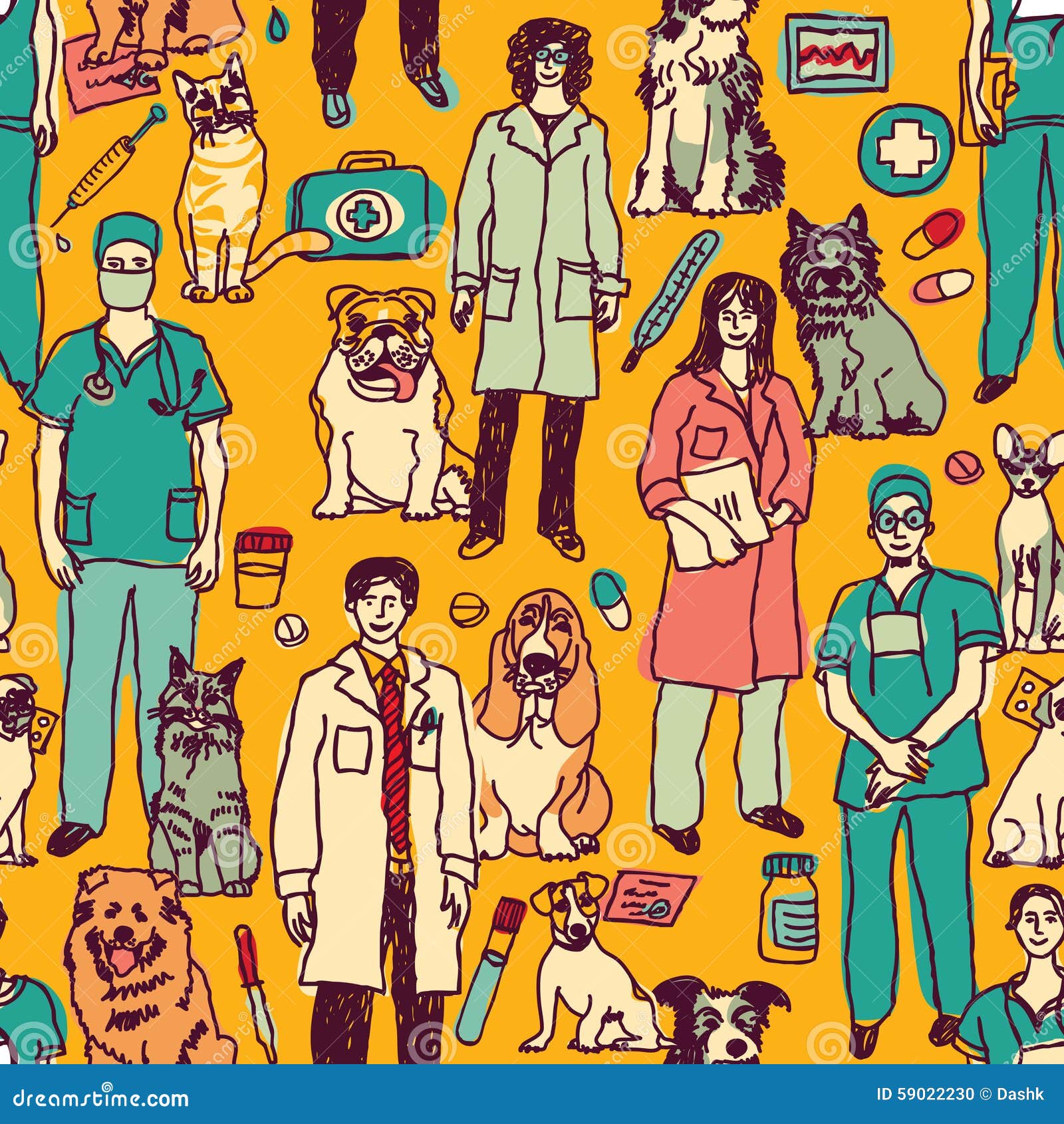 Veterinary People and Pets Seamless Pattern Stock Vector - Illustration ...