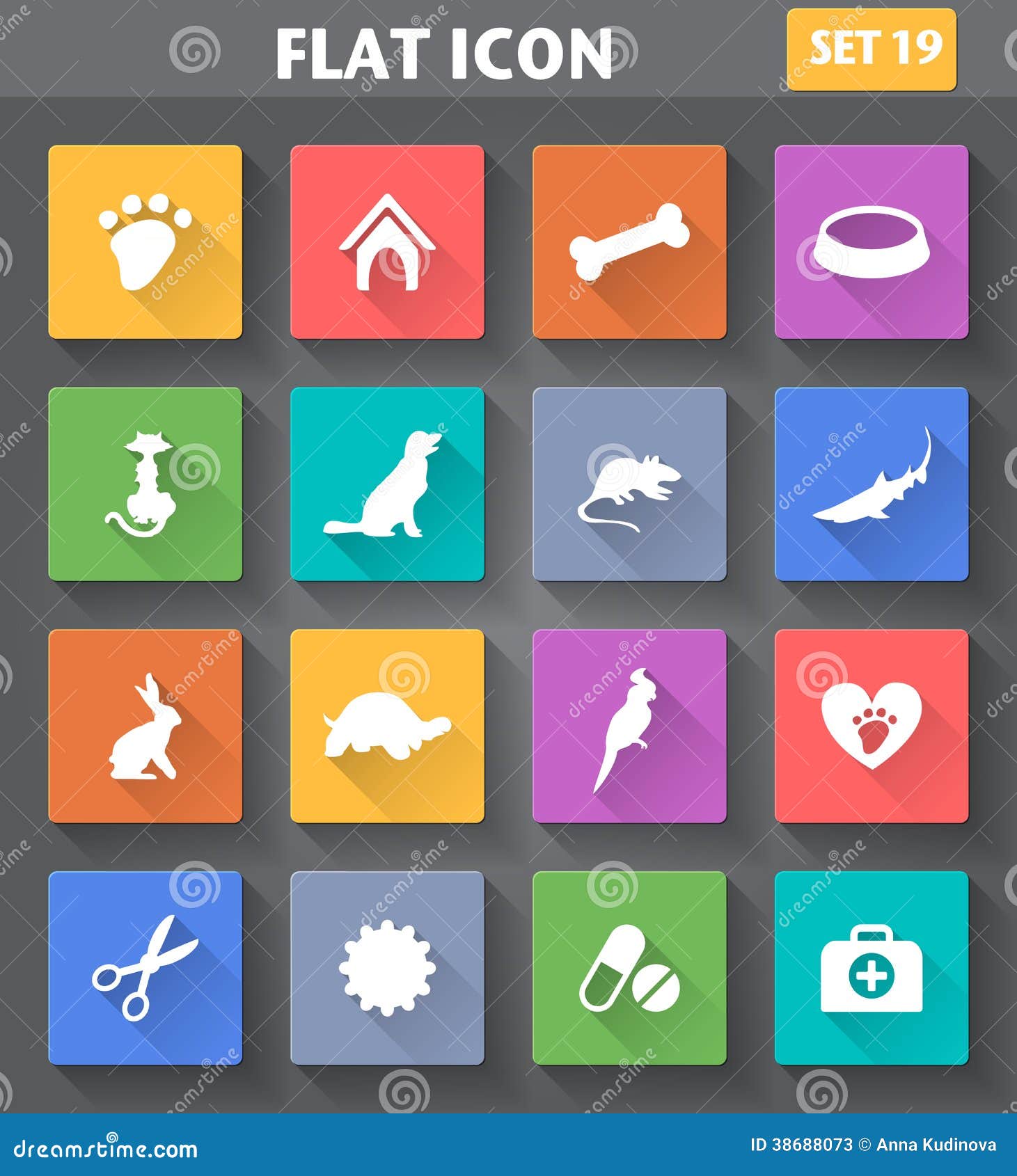 Veterinary Pet Icons Set in Flat Style Stock Vector - Illustration of feline, domestic: 38688073
