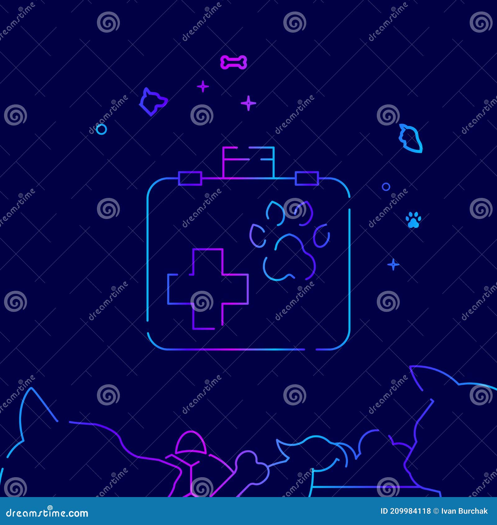 Veterinary Suitcase Vector Line Icon, Illustration on a Dark Blue ...