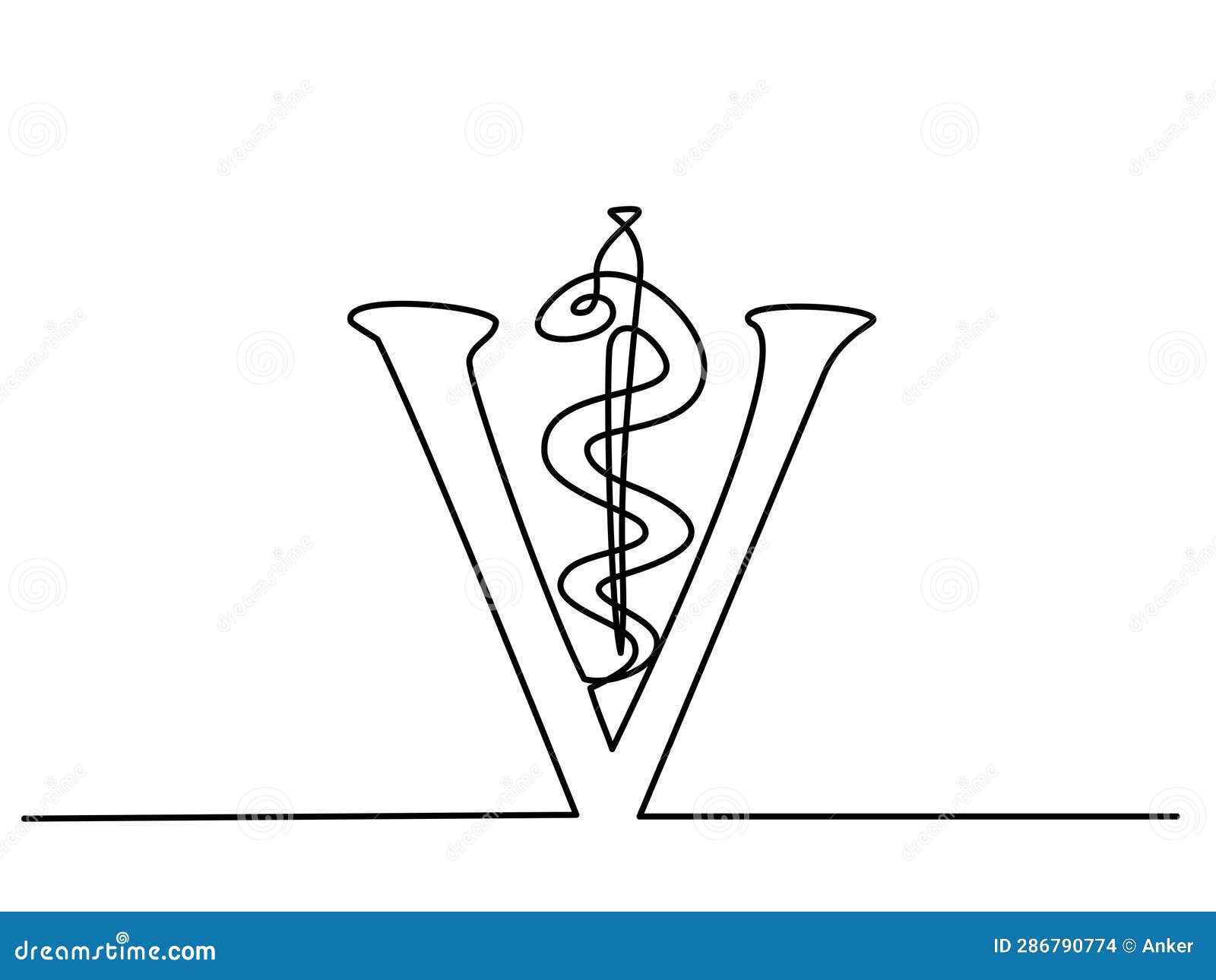 Veterinary Symbol - Caduceus Snake with Stick. Continuous One Line ...