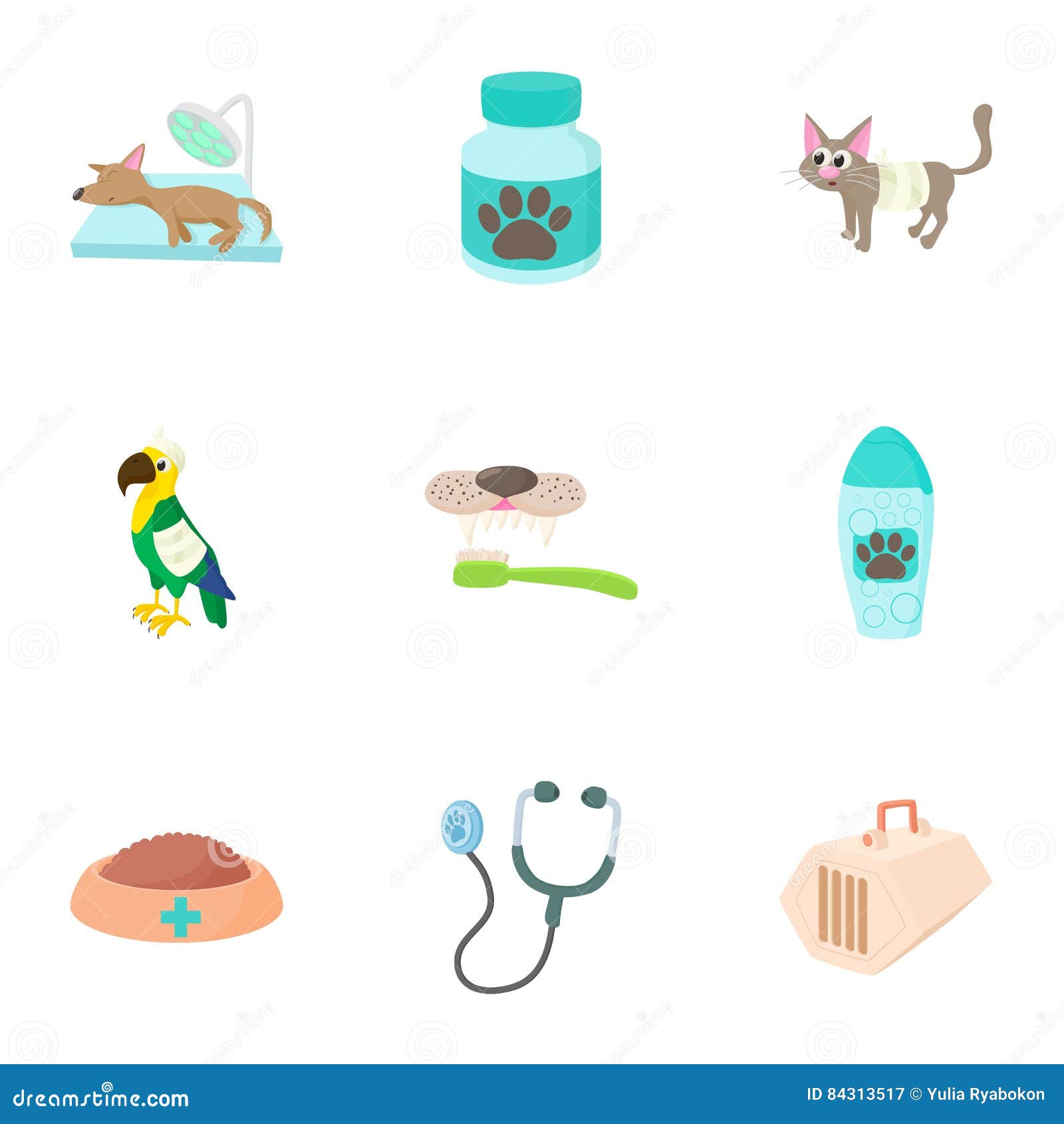 Veterinary Things Icons Set, Cartoon Style Stock Vector - Illustration ...