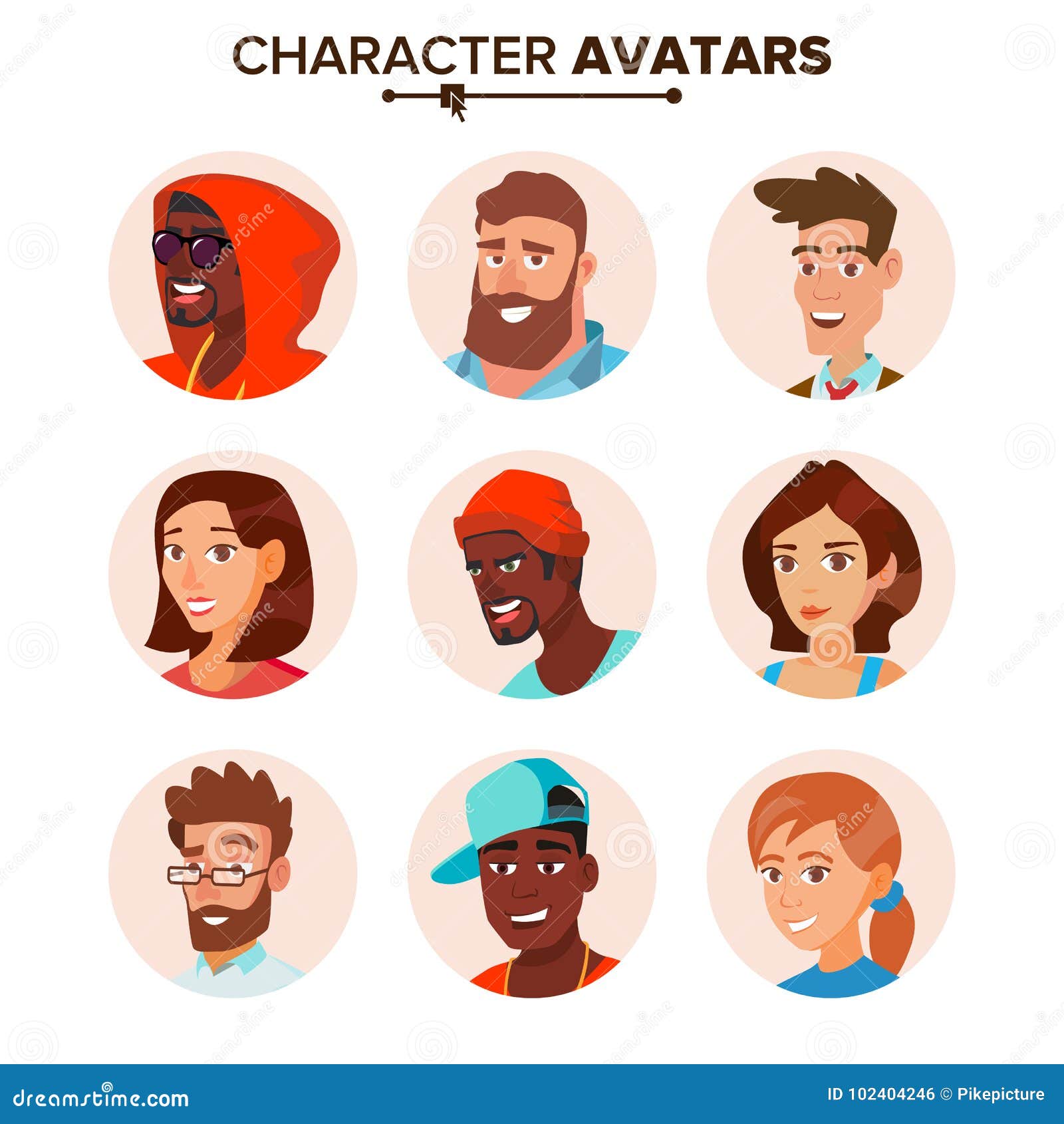 Vetor Ajustado Avatars Dos Caráteres Dos Povos Ilustração Isolada Plano