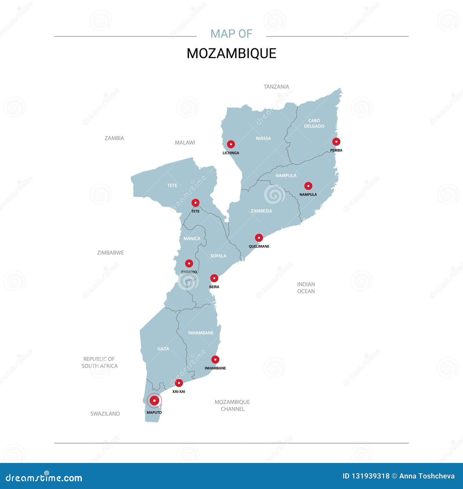 Vetor Do Mapa De Moçambique Com Pino Vermelho Ilustração do Vetor ...