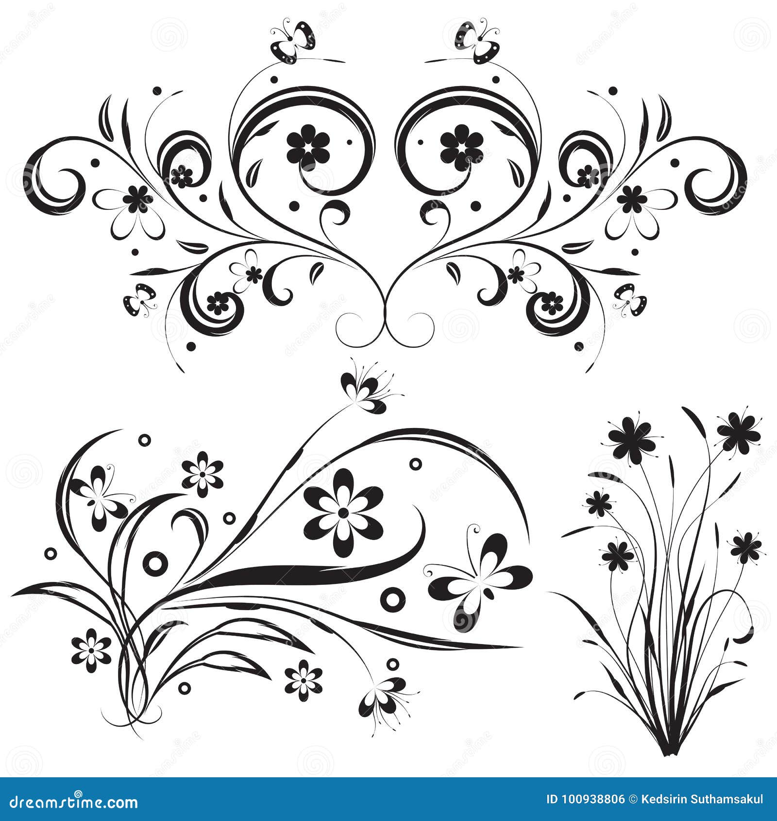 Vetor Do Redemoinho Da Caligrafia Da Flor Ilustração do Vetor ...