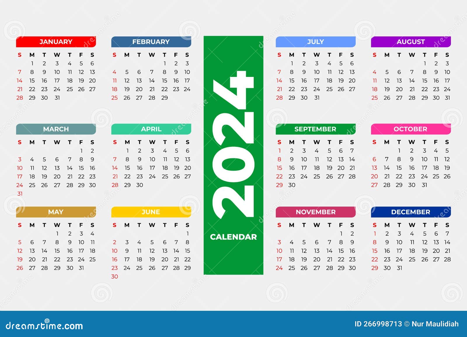 Vetor Editável Do Modelo De Calendário 2024 Ilustração Stock ...