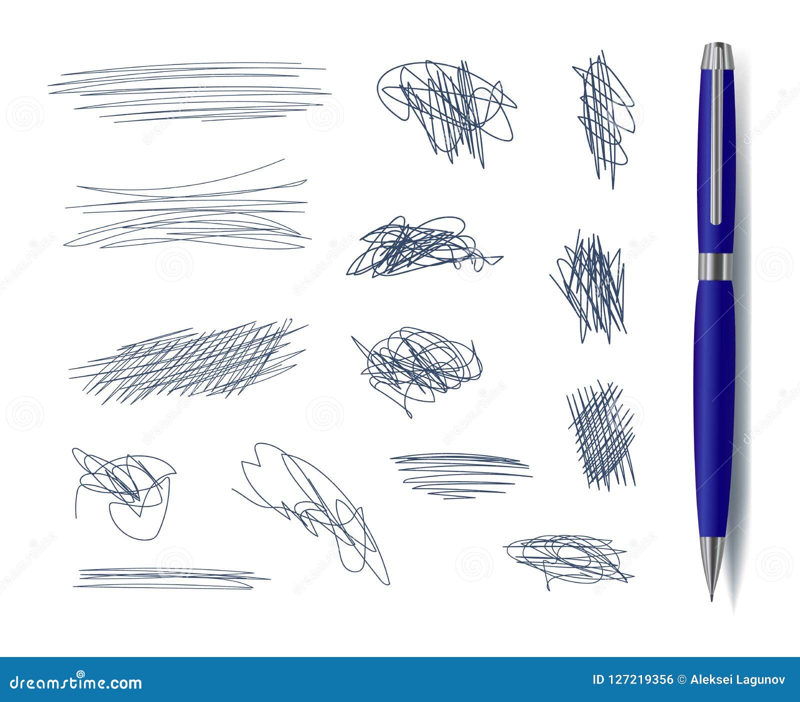 Vetor Scribble Freehand Drawn Elements with Blue Pen Isolated. Stock ...