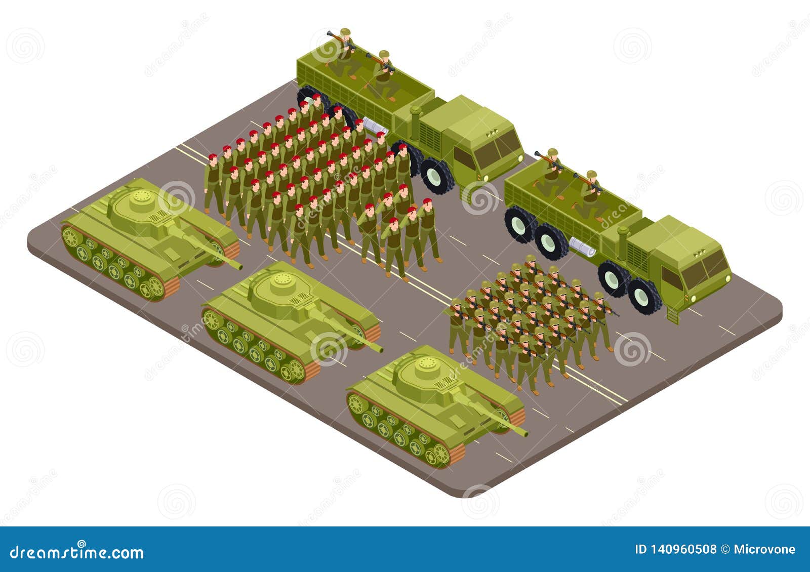 Vettore Militare Di Parata Isometrico Con I Soldati E Le Attrezzature ... Vettore Militare Di Parata Isometrico Con I Soldati E Le Attrezzature ...