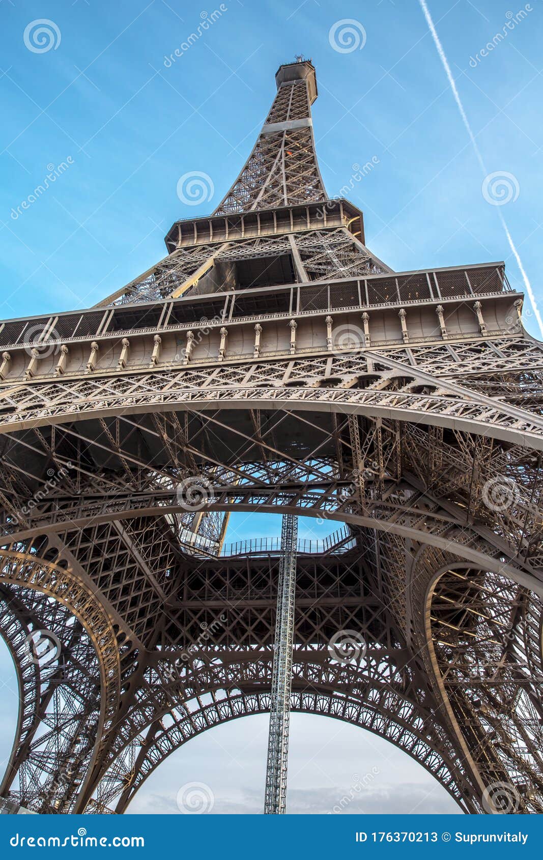 Vew of the Eiffel Tower from Below Stock Image - Image of historic ...