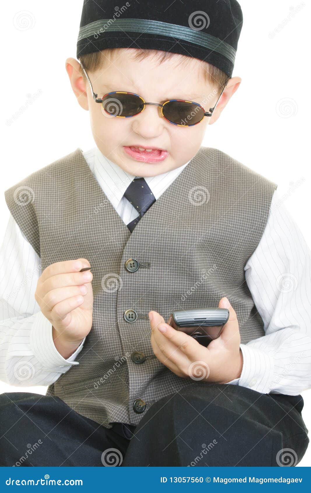Vexed Kid with Palm Computer and Stylus Stock Photo - Image of hands ...