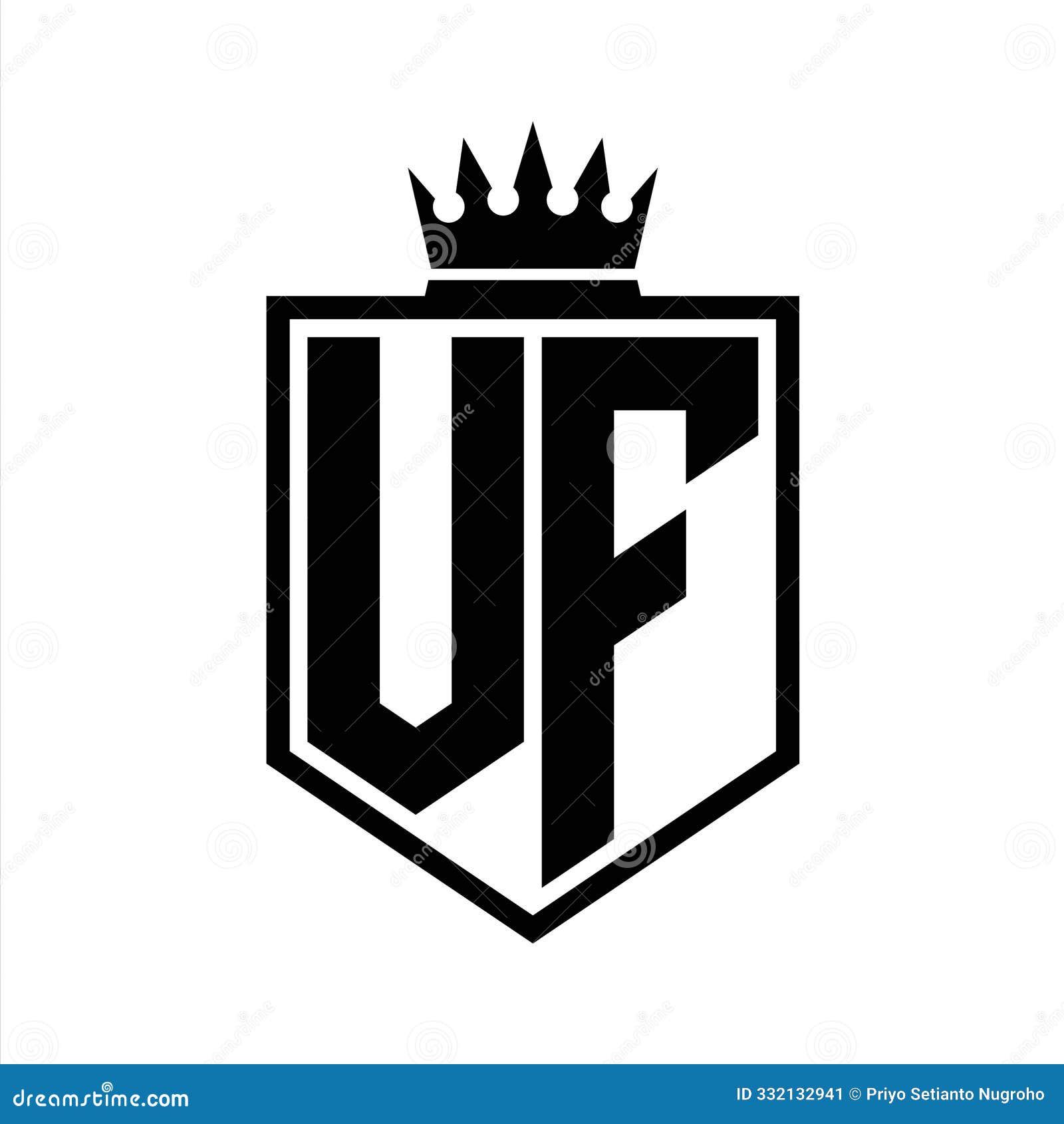 VF Logo Monogram Bold Shield Geometric Shape With Crown Outline Black ...