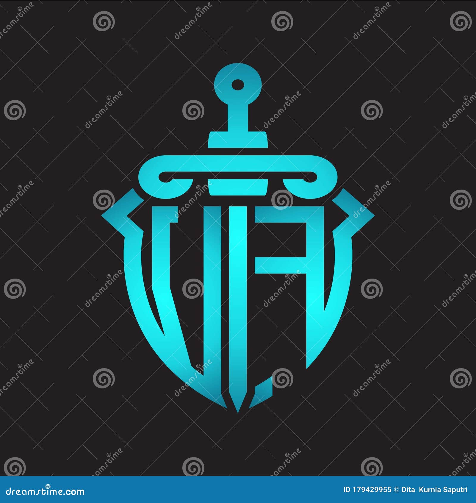 VF Logo Monogram with Sword and Shield Combination Isolated Blue Colors ...