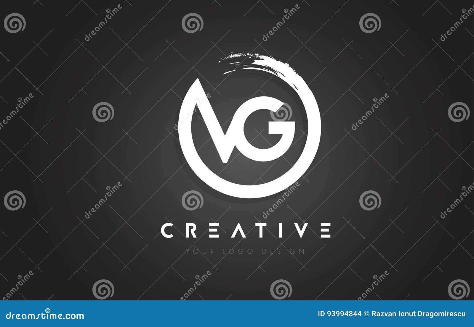 VG Circular Letter Logo with Circle Brush Design and Black Background ...