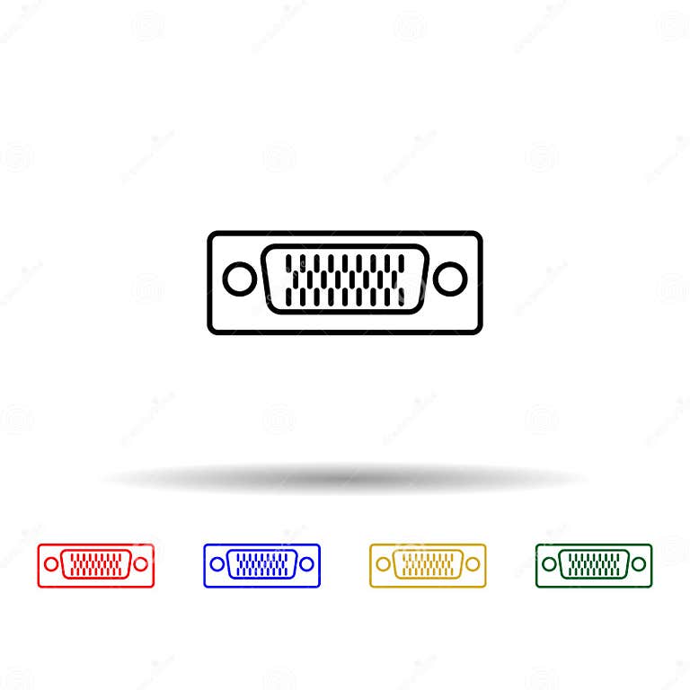 VGA Port Multi Color Style Icon. Simple Thin Line, Outline Vector of Computer Parts Icons for Ui ...