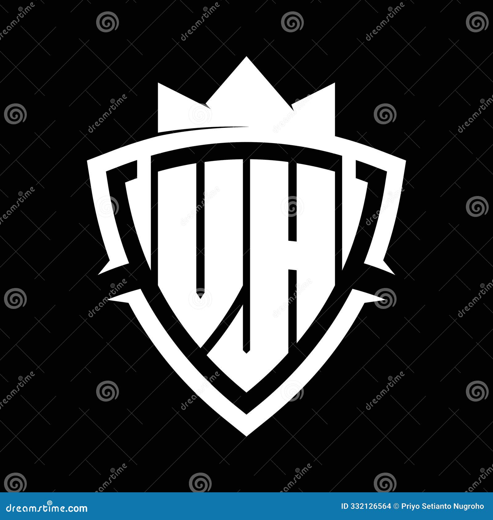 VH Letter Monogram with Triangle Curve Shield Shape with Crown White ...