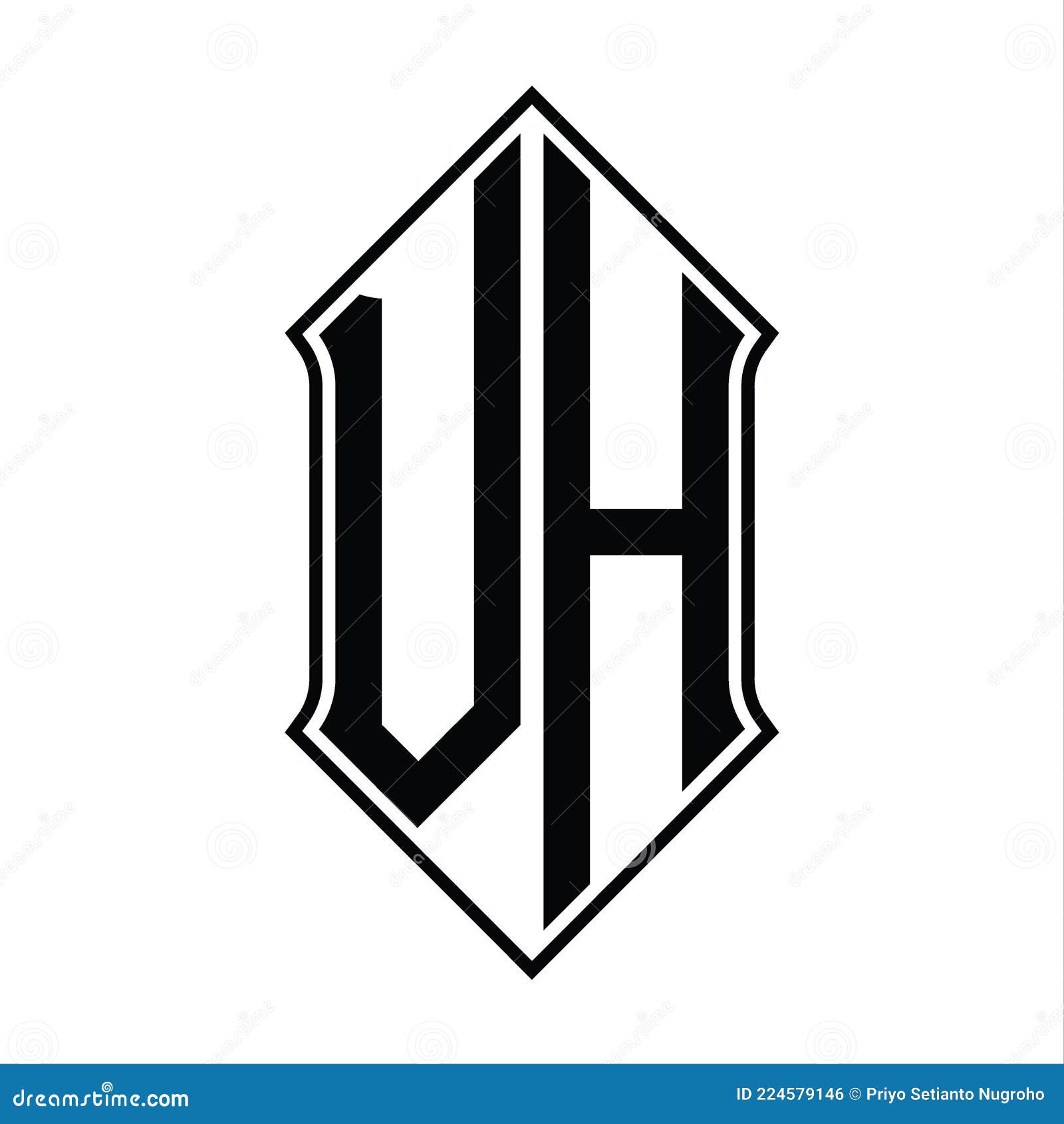 VH Logo Monogram with Shieldshape and Outline Design Template Vector ...