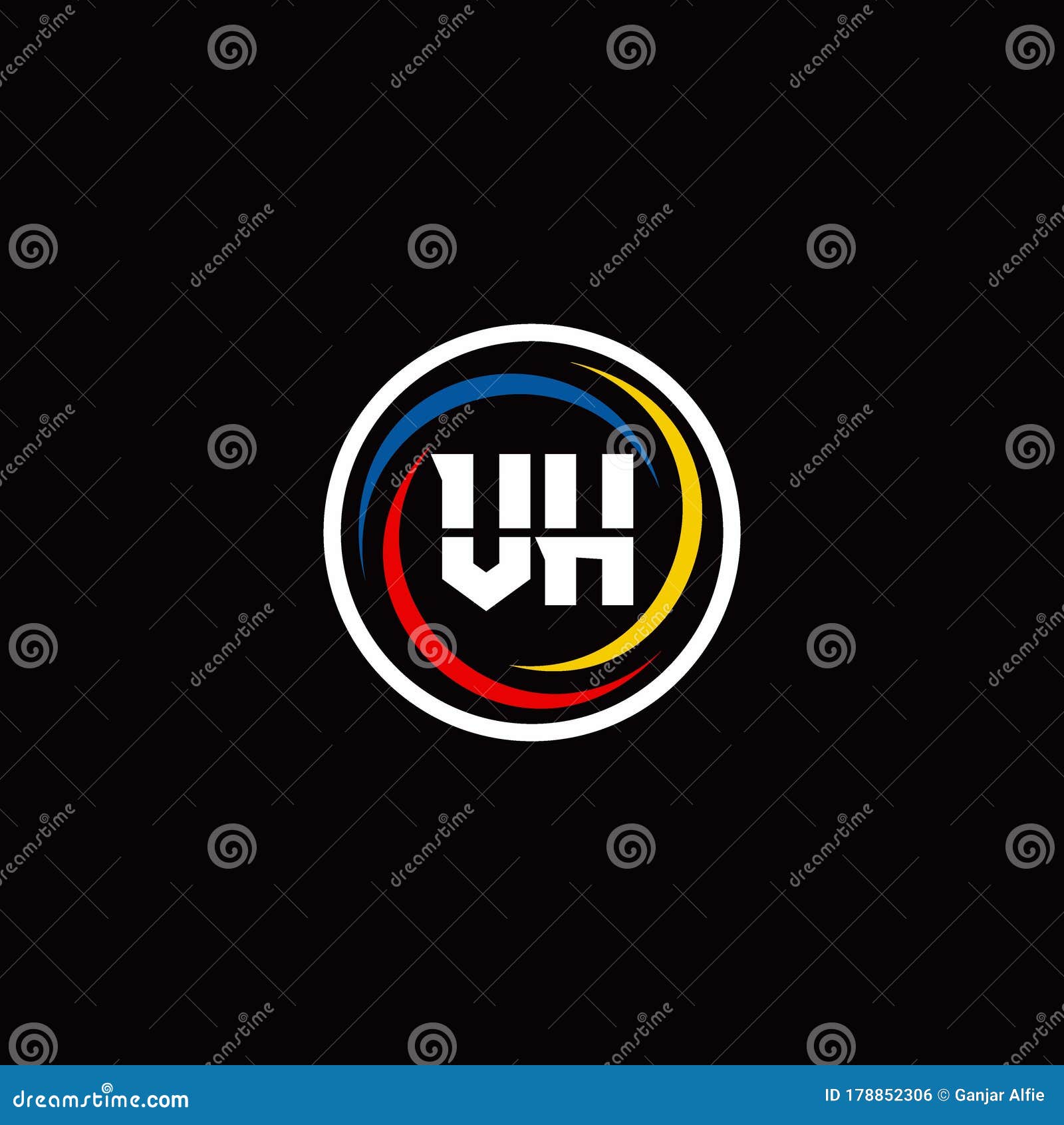 VH Monogram Logo Isolated on Circle Shape with 3 Slash Colors Rounded ...