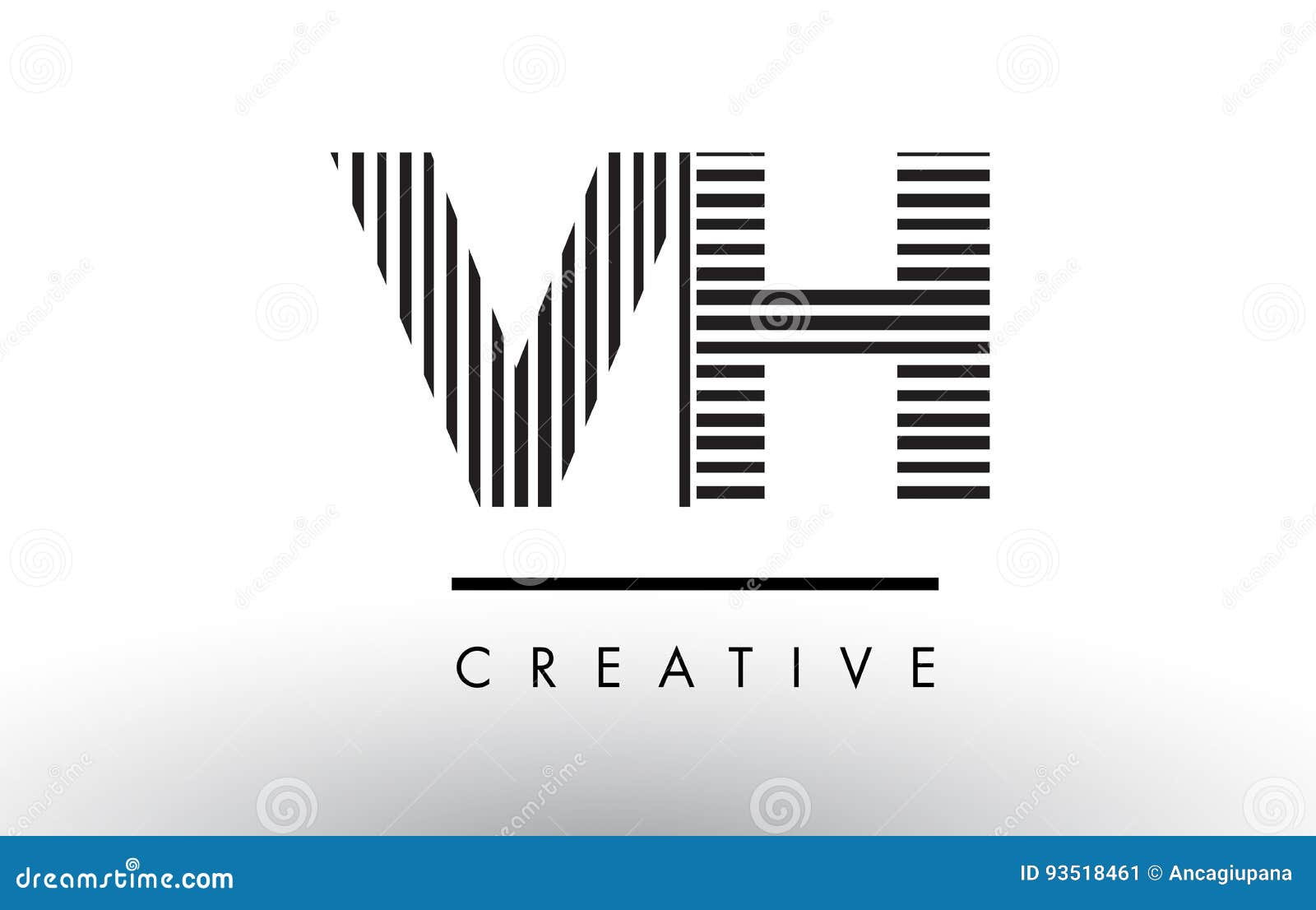 VH V H Black And White Lines Letter Logo Design. Cartoon Vector ...
