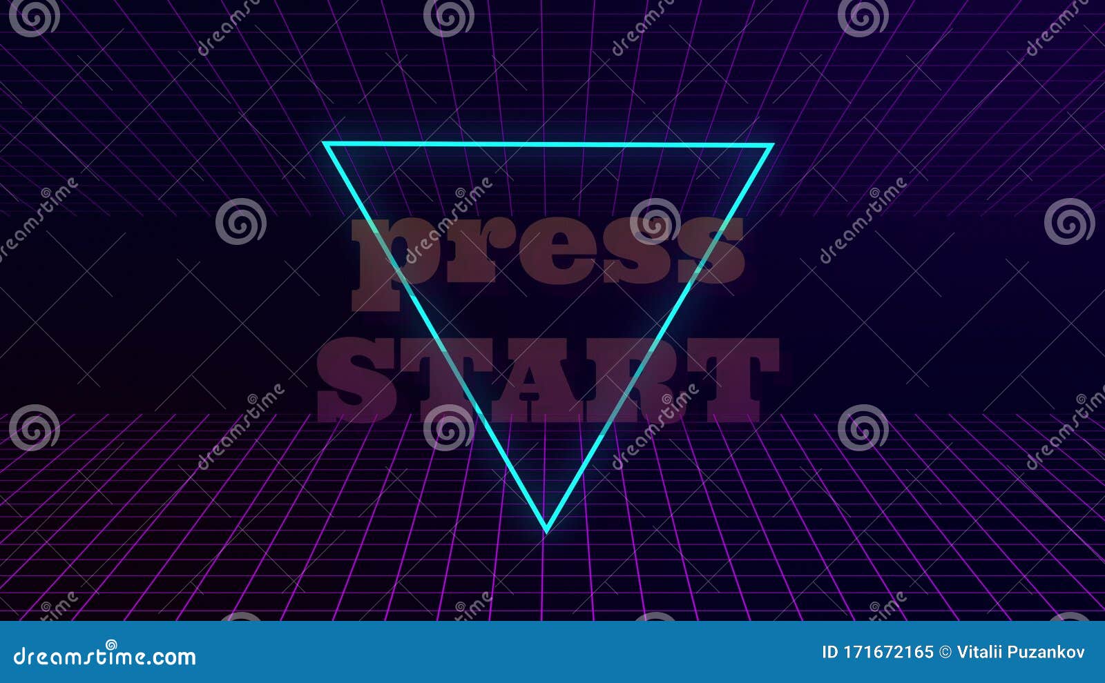 VHS Retro Animation with Appearing Neon Triangle and Text Press Start ...