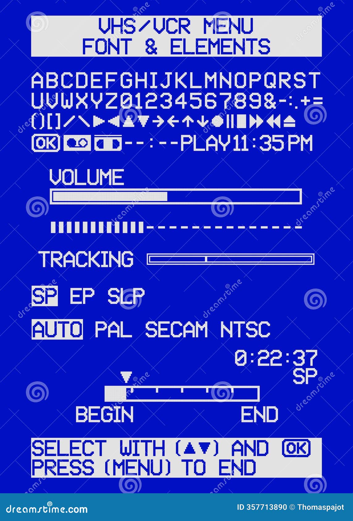 VHS VCR Menu Font & Elements Vector Illustration | CartoonDealer.com ...