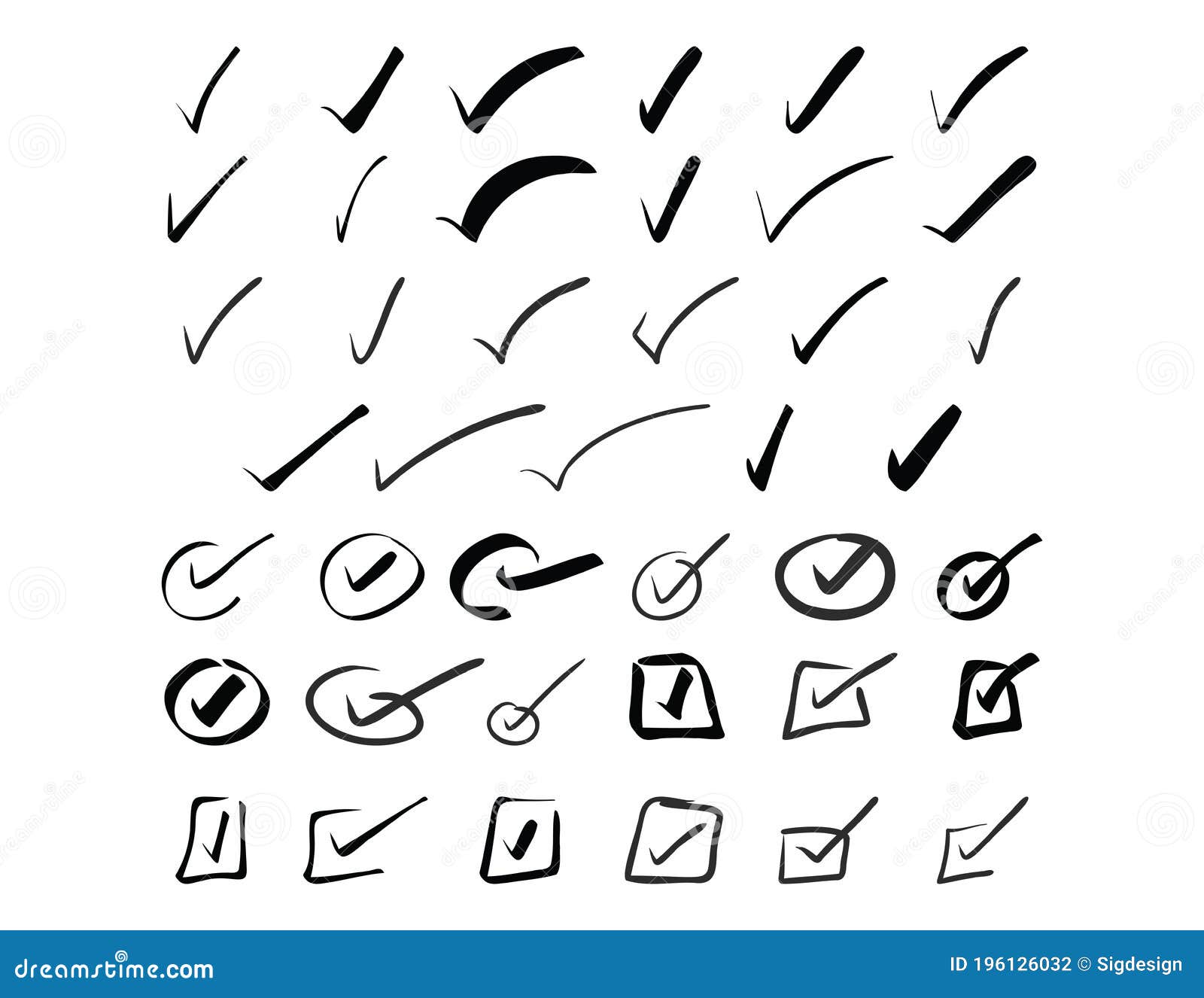Set of Black Hand Drawn Doodle Check Symbols and Checkbox Stock Vector ...