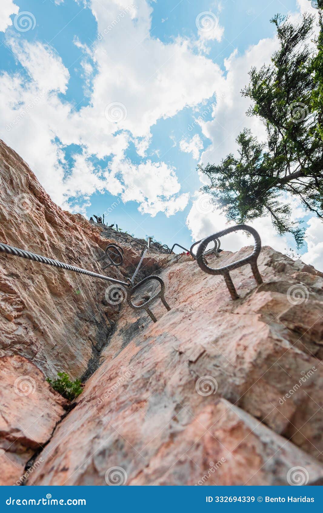 Via Ferrata Climbing Path with Metal Wire and Steps Going Up a Mountain ...